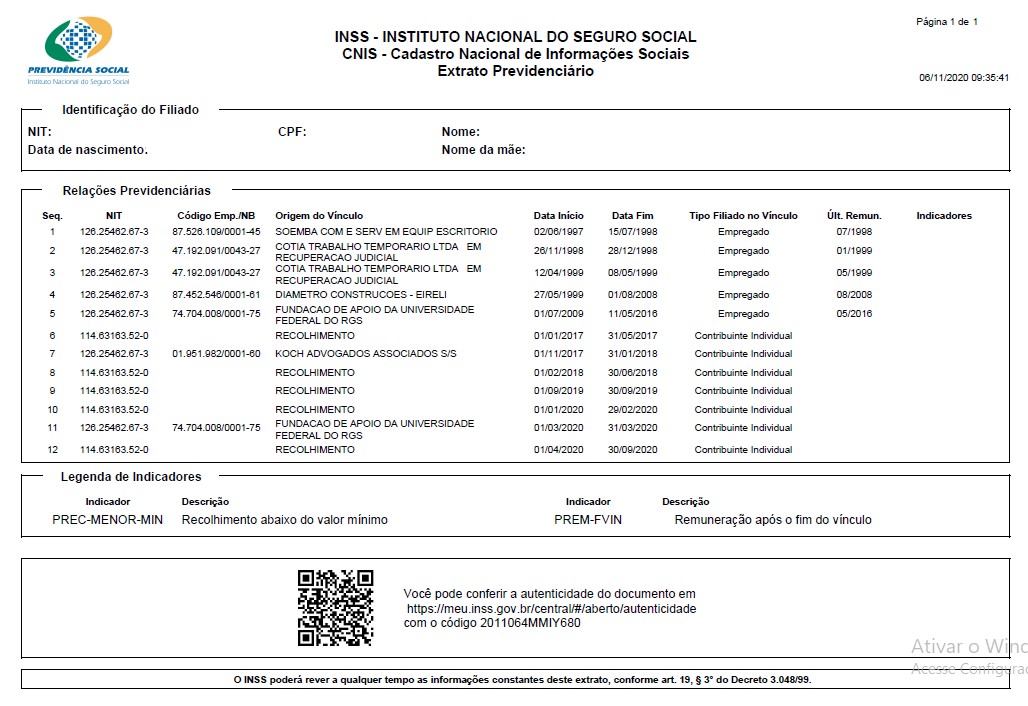 EXTRATO PREVIDENCIÁRIO - MEU INSS - CAMILOTTI MONTEIRO ADVOGADOS ASSOCIADOS